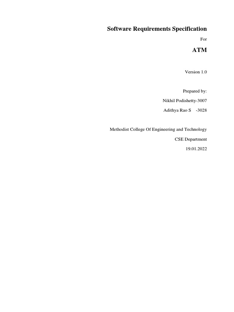 Software Requirements Specification | PDF | Automated Teller Machine | Personal Identification ...