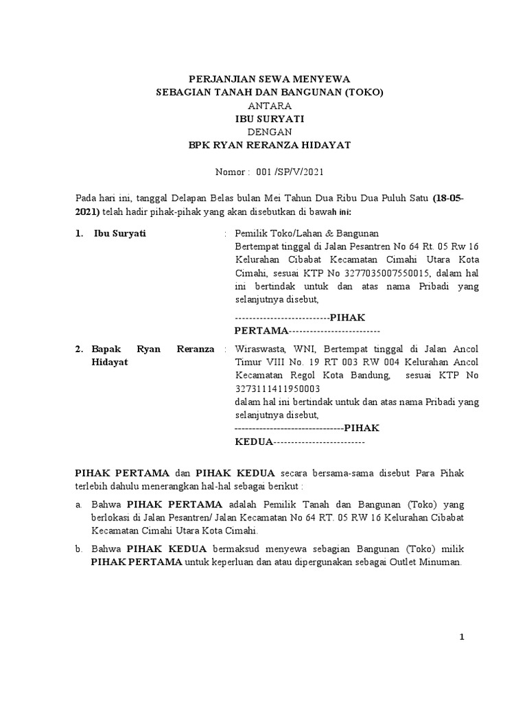 001 Rev - 1 Spk-Sewa Menyewa Ibu Suryati | PDF