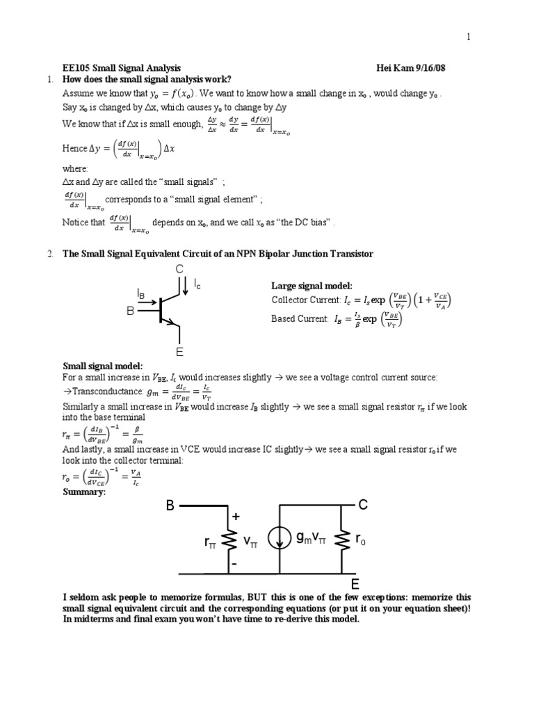 Small Signal Analysis | PDF | Bipolar Junction Transistor | Electrical ...