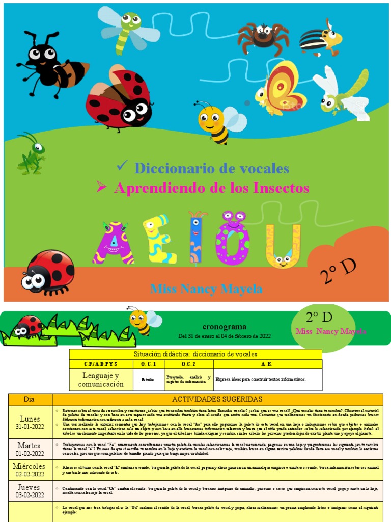 Los Insectos, Las Vocales-Semana 1 | PDF | Insectos | Evaluación