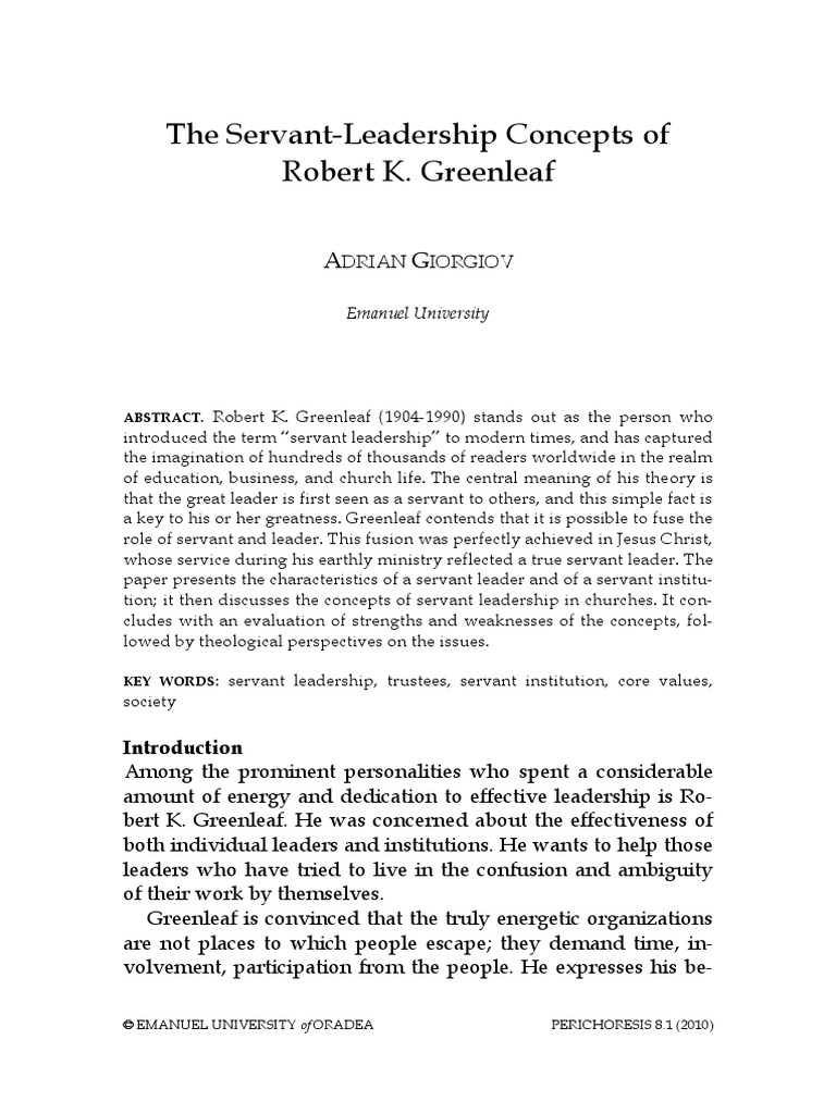 The Servant-Leadership Concepts of Robert K. Greenleaf: Drian Iorgiov ...