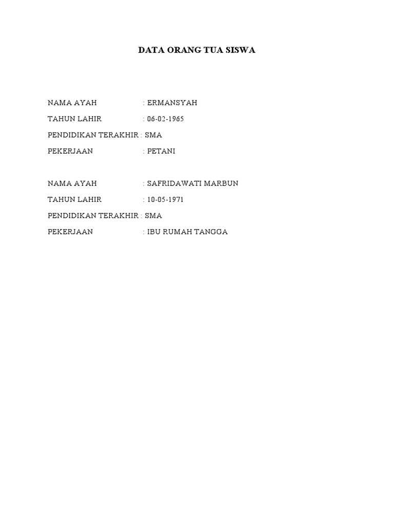 Data Orang Tua Siswa | PDF | Olahraga & Rekreasi