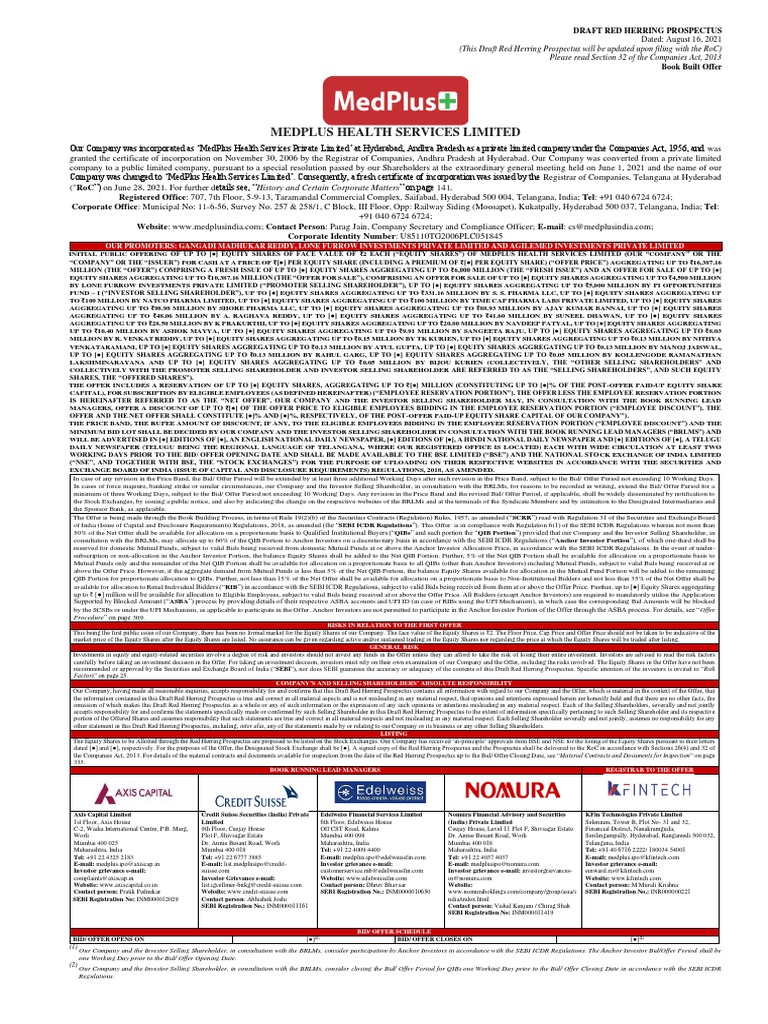 Medplus Health Services Limited DRHP | PDF | Stocks | Mutual Funds
