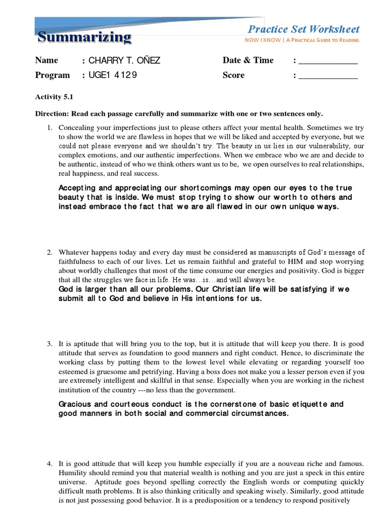 Summarizing Practice Worksheets | PDF | Sustainability | Sustainable ...