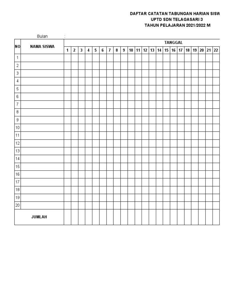 Format Catatan Tabungan Harian | PDF