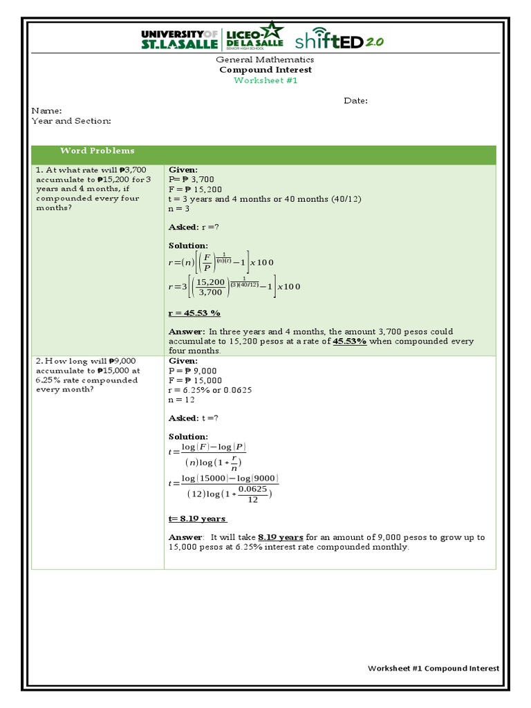 Word Problems: Compound Interest | PDF | Interest | Compound Interest