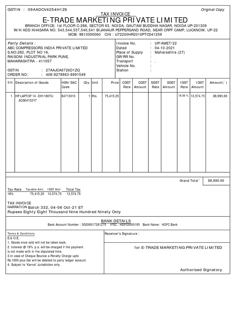 E-Trade Marketing Private Limited: Party Details | PDF | Trade | Payments