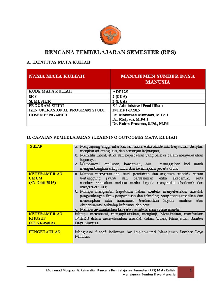 8-2-2022 - RPS MSDM (Muspawi) - Genap 2021-2022 | PDF