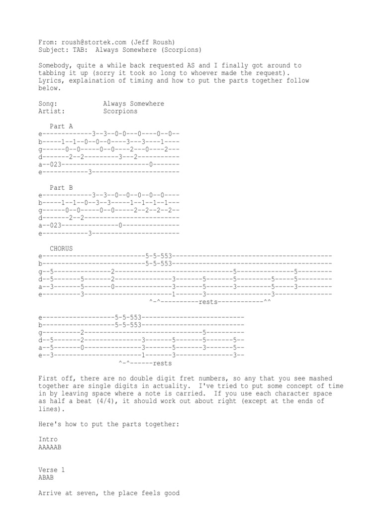 Always Somewhere (Guitar Tabs) | PDF | Song Structure | Musical ...