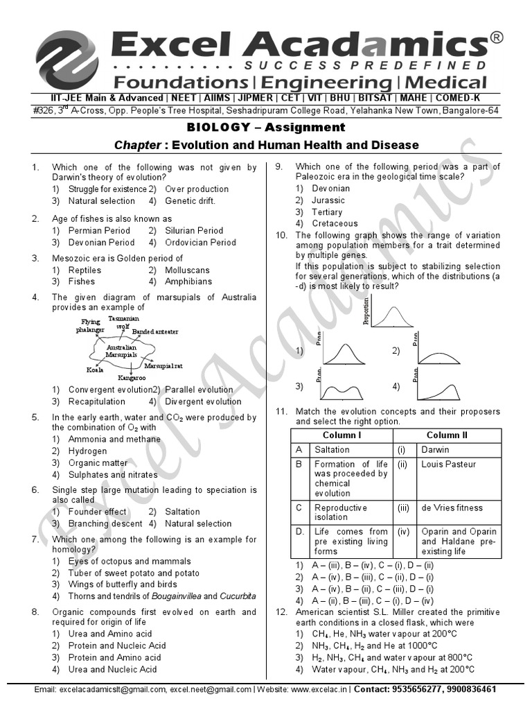 Biology Assignment for NEET/IIT-JEE | PDF | Evolution | Homo