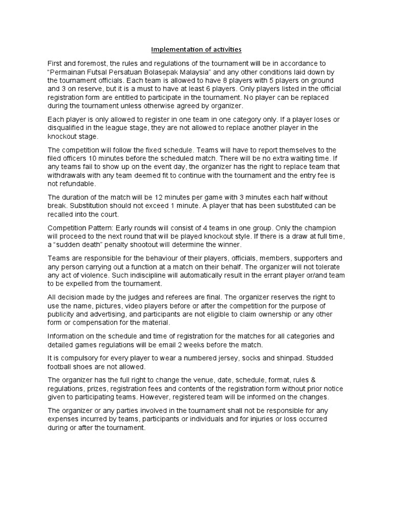 Tournament Rules and Regulations | PDF | Tournament | Sports