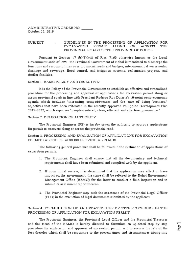Excavation Permit Guidelines Bohol | PDF | Justice | Crime & Violence