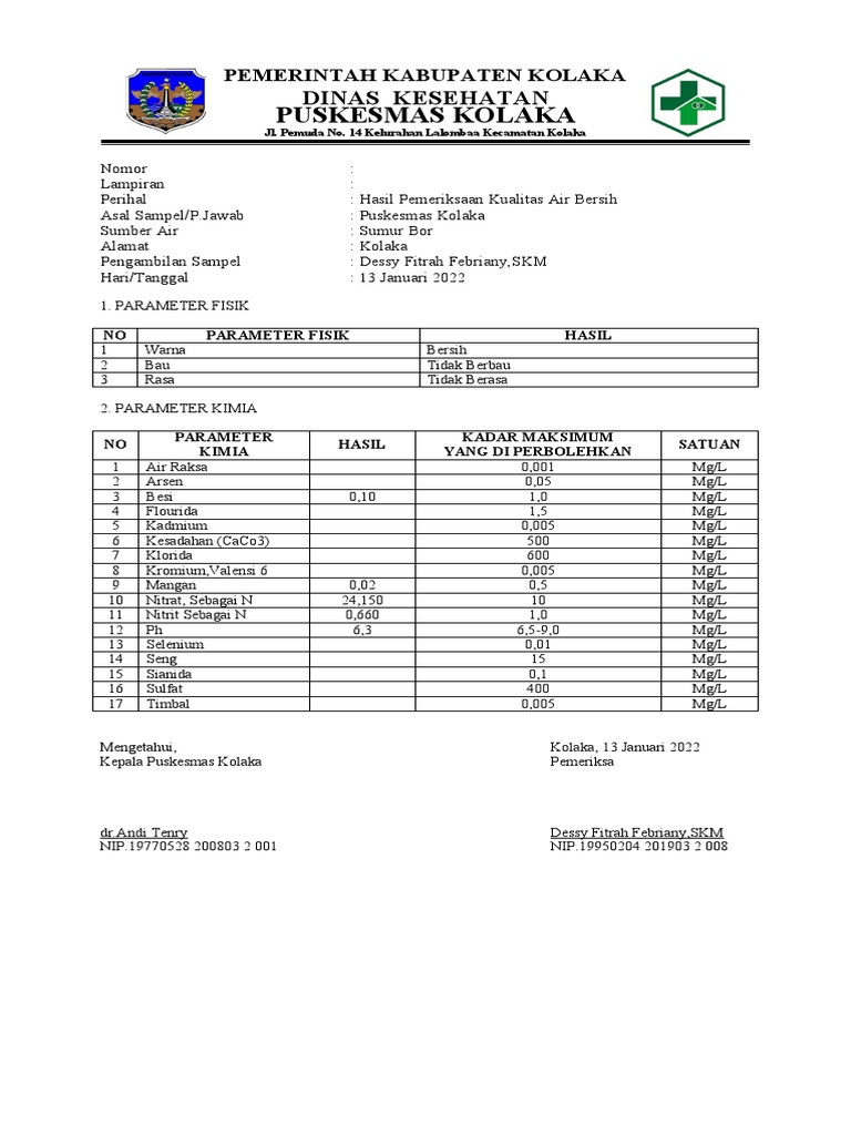 Format Pemeriksaan Sampel Air | PDF