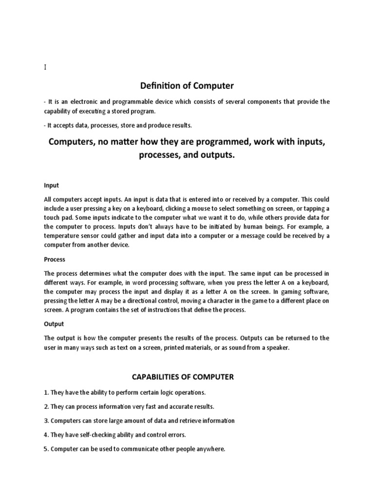 Definition of Computer: Input | PDF | Computer Data Storage | Input/Output
