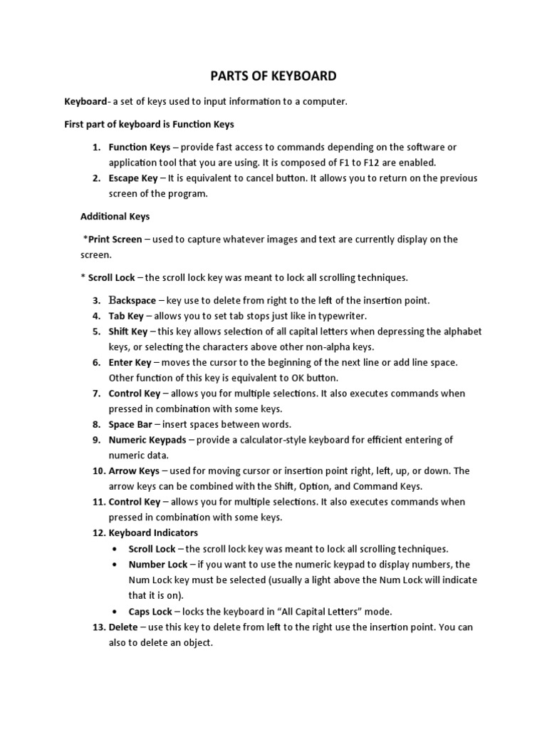 Parts of Keyboard | PDF | Computer Keyboard | Icon (Computing)