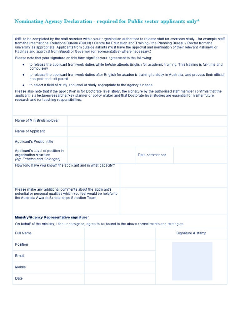 Nominating Agency Declaration Form | PDF | Government