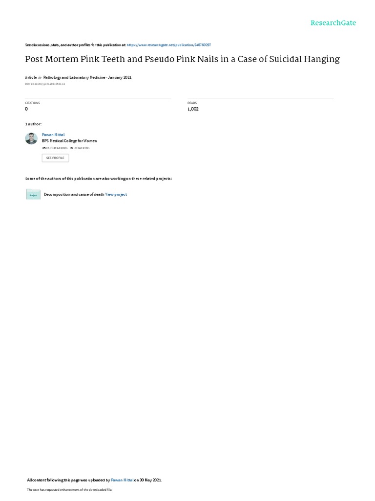 Post Mortem Pink Teeth and Pseudo Pink Nails in A Case of Suicidal ...