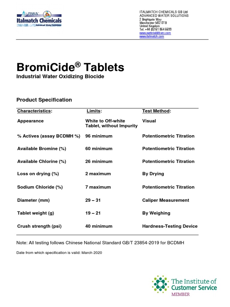 Sale Specification BromiCide® Tablets | PDF