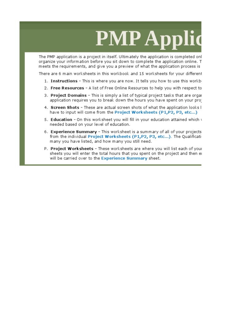 PMP Application Template v1 | PDF | Project Management | Worksheet