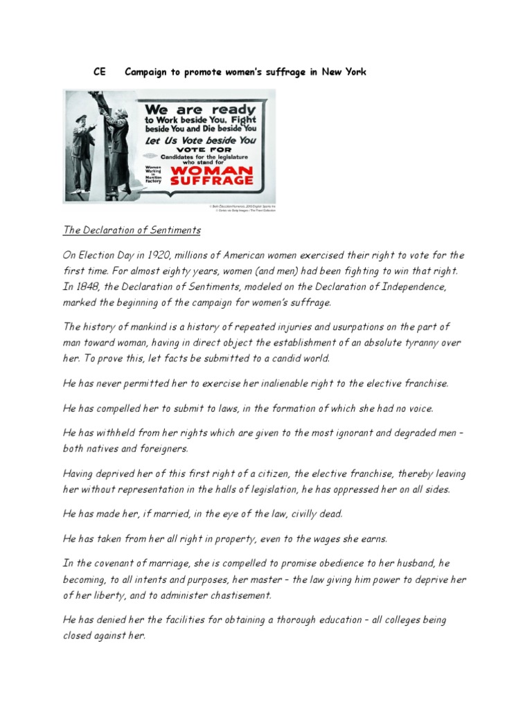 The Declaration of Sentiments | PDF | Women's Suffrage | Justice