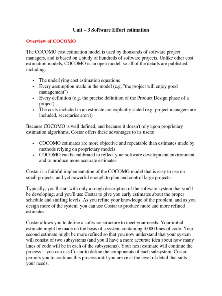 Unit-3 Overview of COCOMO | PDF | Computer Engineering | Systems Engineering