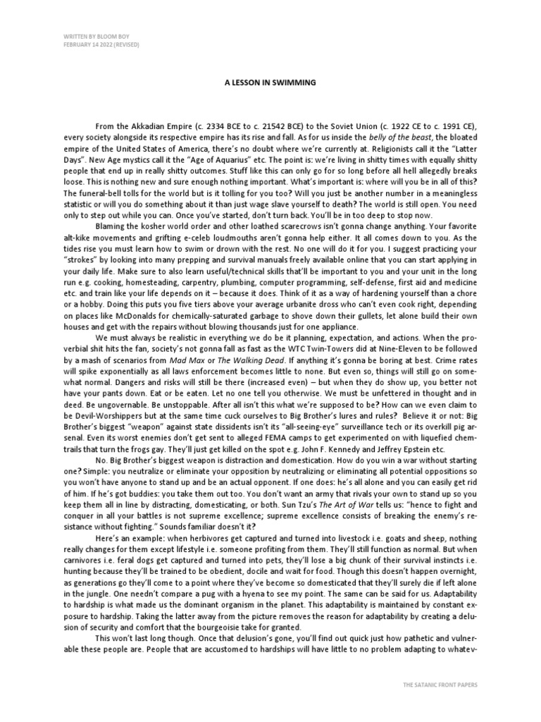 The Satanic Front (Bloom Boy), A Lesson in Swimming | PDF