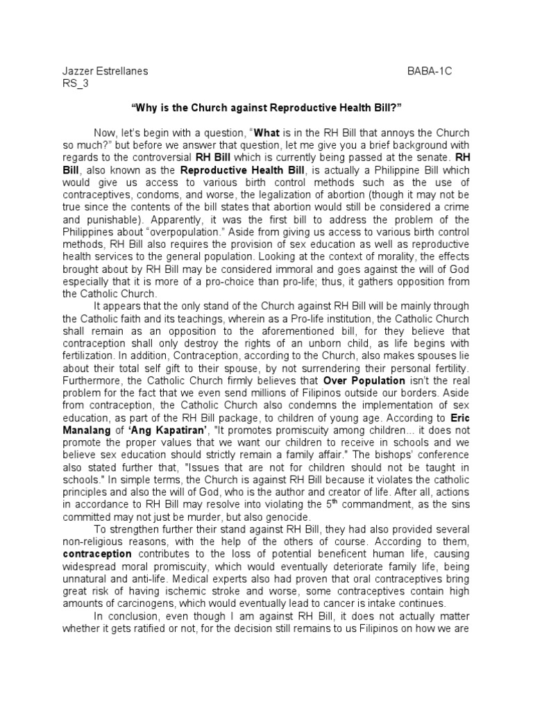 Church Opposition to RH Bill Explained | PDF | Catholic Church | Birth ...