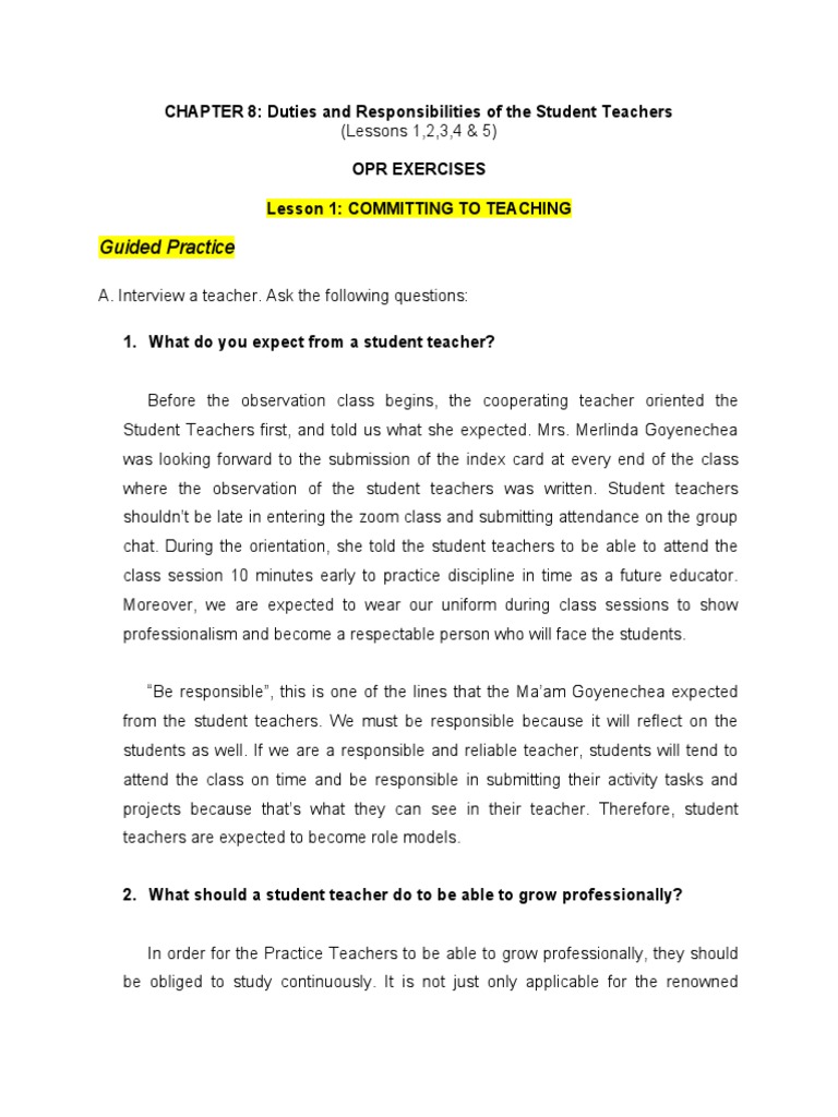 FS 2 Chapter 8 Lo 12345 Duties and Responsibilities of Student Teachers ...
