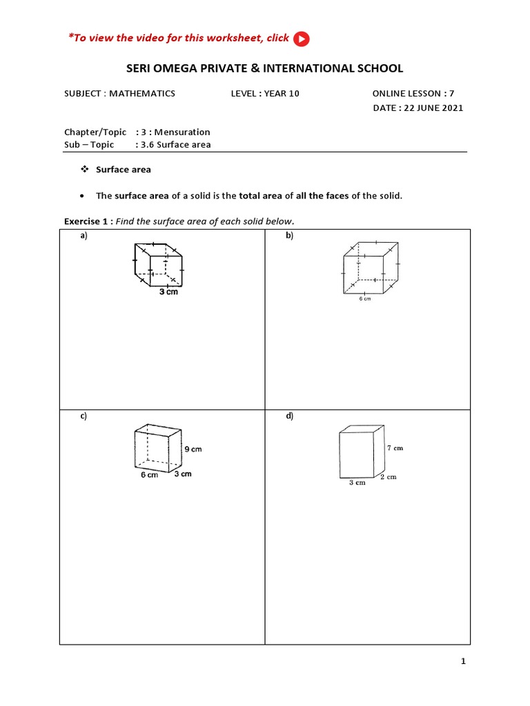 10, Dec Y10 Maths Online Lesson 7 - 22 Jun 2021 | PDF | Area | Volume