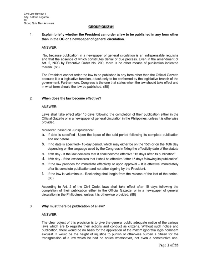 A. B. C. D. E. F.: Civil Law Review 1 Atty. Katrina Legarda 4C Group ...