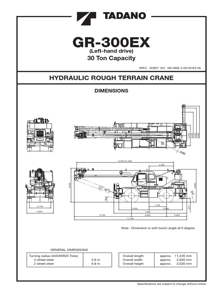 Tadano GR-300EX Crane Specifications | PDF | Crane (Machine ...