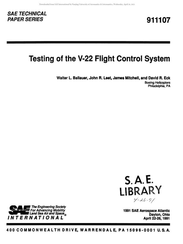 Testing of The V-22 Flight Control System | PDF | Aircraft Flight ...