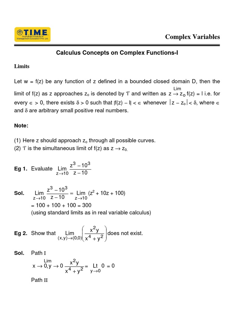 Calculus Concepts On Complex Functions-I | PDF | Analytic Function ...