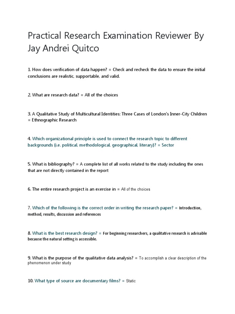 Practical Research Examination Reviewer | PDF | Qualitative Research ...