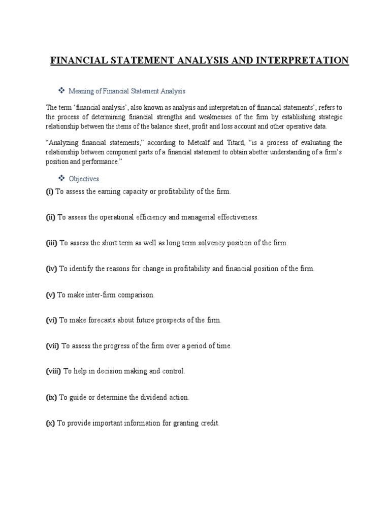 Analysis and Interpretation of Financial Statement | PDF | Balance ...