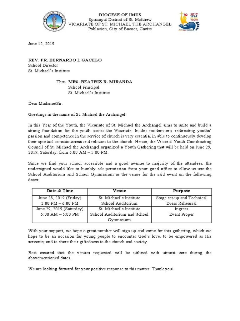 Request-Letter Venue - VYCC | PDF