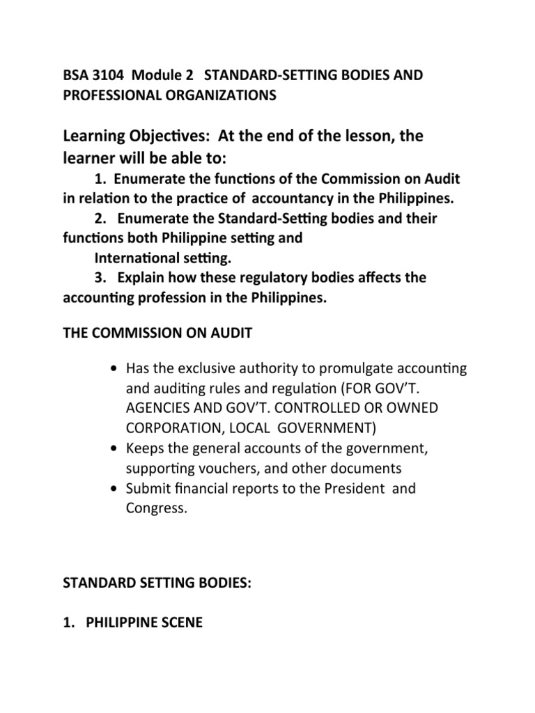 Bsa 3104 Module 2 Standard Setting Bodies & Professional Org | Download ...