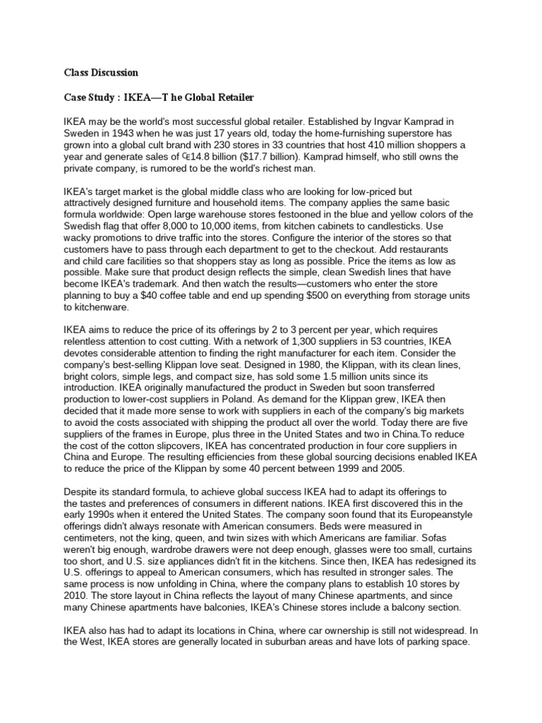 Class Discussion - Case Study IKEA | PDF | Marketing | Supply Chain ...