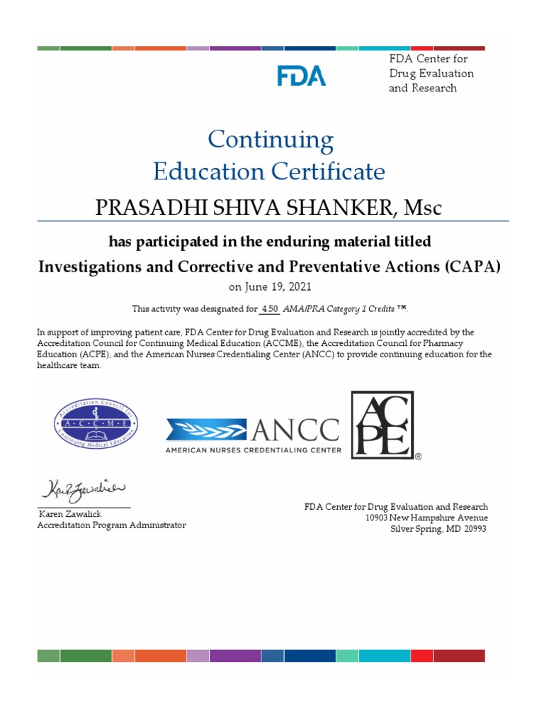 Certificate On Completion of RCA and CAPA | PDF