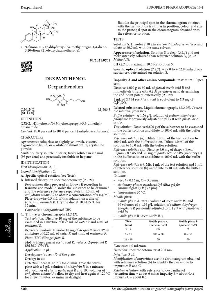 Dexpanthenol | PDF | Solubility | Chromatography