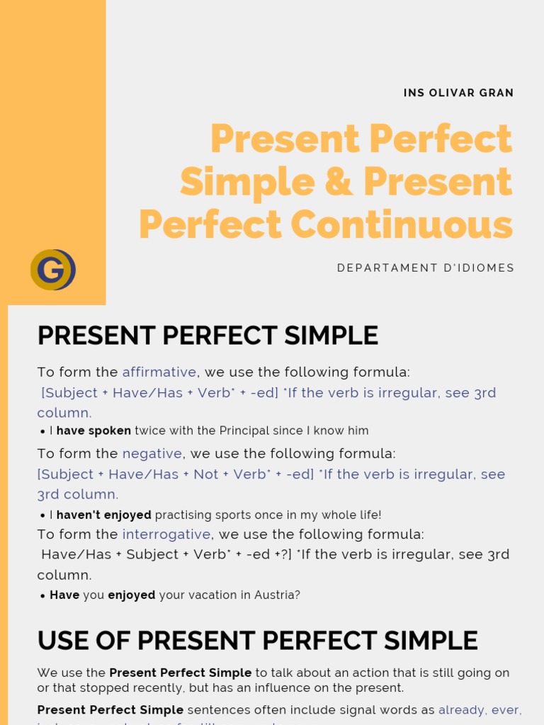 Present Perfect Simple Continuous | PDF | English Language | Cognitive ...