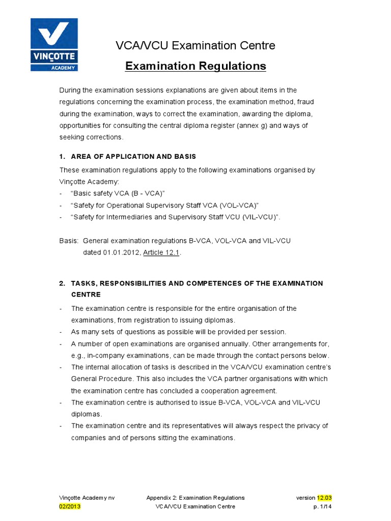 Regulament Examen Certificate VCA-en | PDF