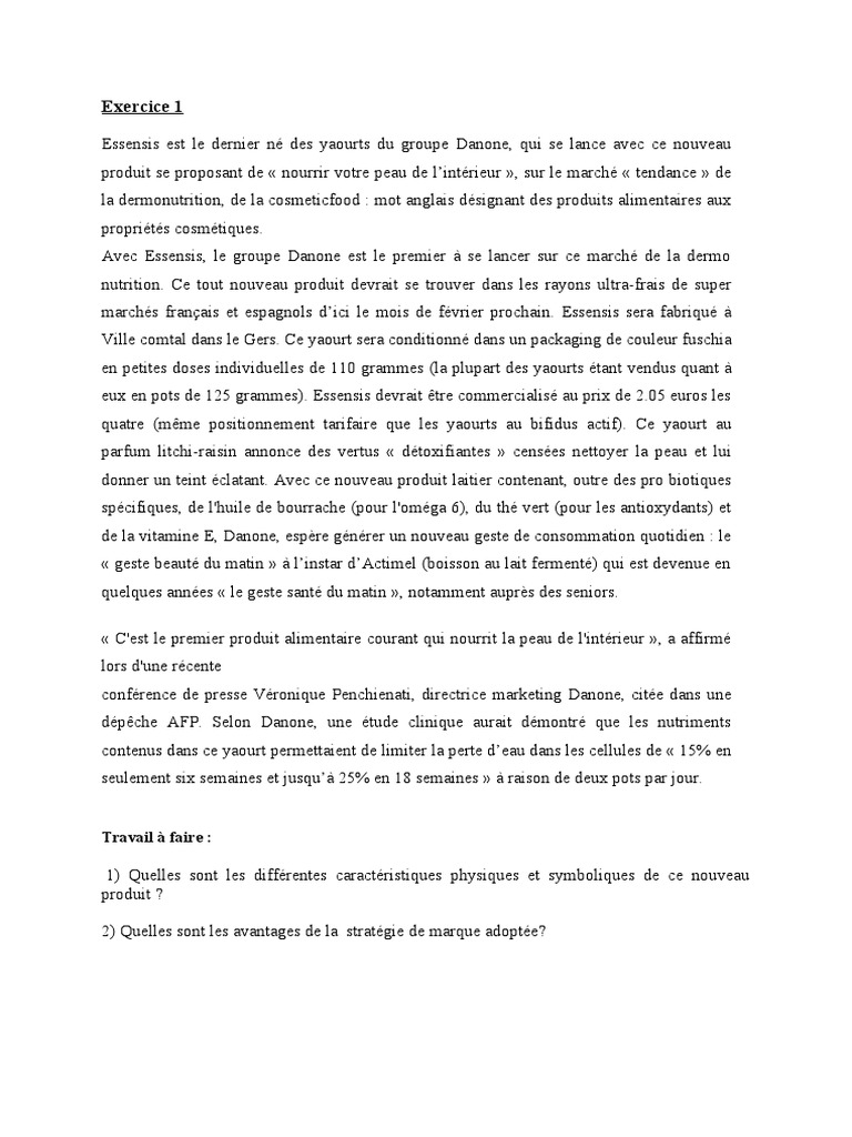 Lancement du yaourt Essensis par Danone | PDF | Yaourt | Nourriture et ...
