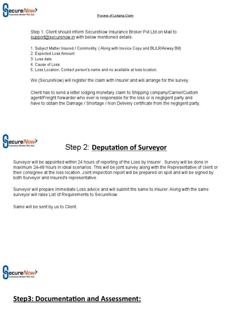 Marine Claim Lodging Process Guide | PDF | Insurance | Receipt