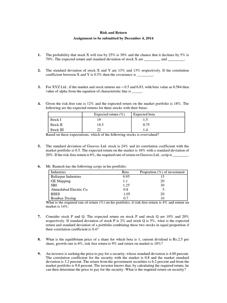 Risk And Return Assignment Descargar Gratis Pdf Beta Finance Capital Asset Pricing Model