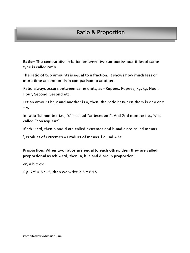 Ratio & Proportion: Ratio - The Comparative Relation Between Two ...