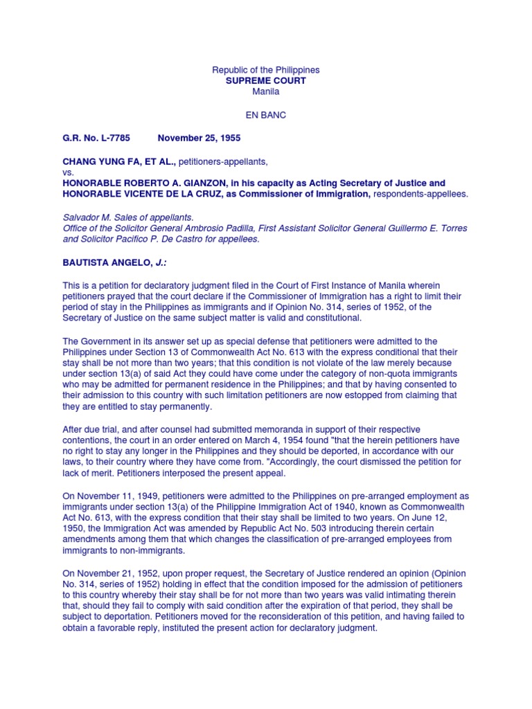 Philippines Immigration Case Ruling | PDF | Alien (Law) | Commonwealth ...
