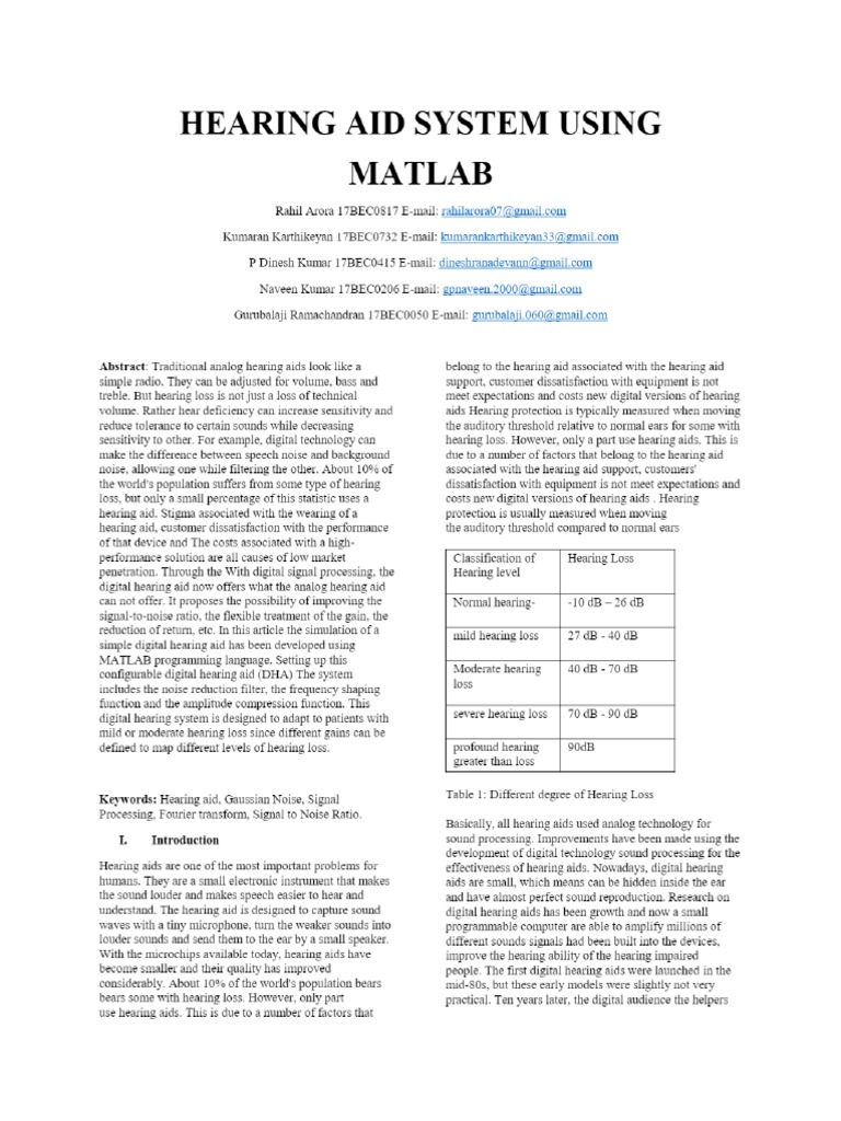 Hearing Aid System Using Matlab (1) - TOAZ - Info | PDF
