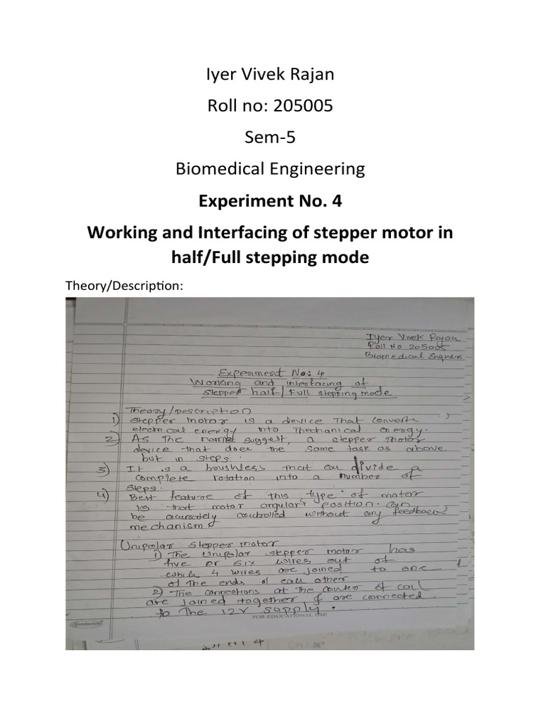 Experiment No. 4 Working and Interfacing of Stepper Motor in Half/full Stepping Mode | PDF ...
