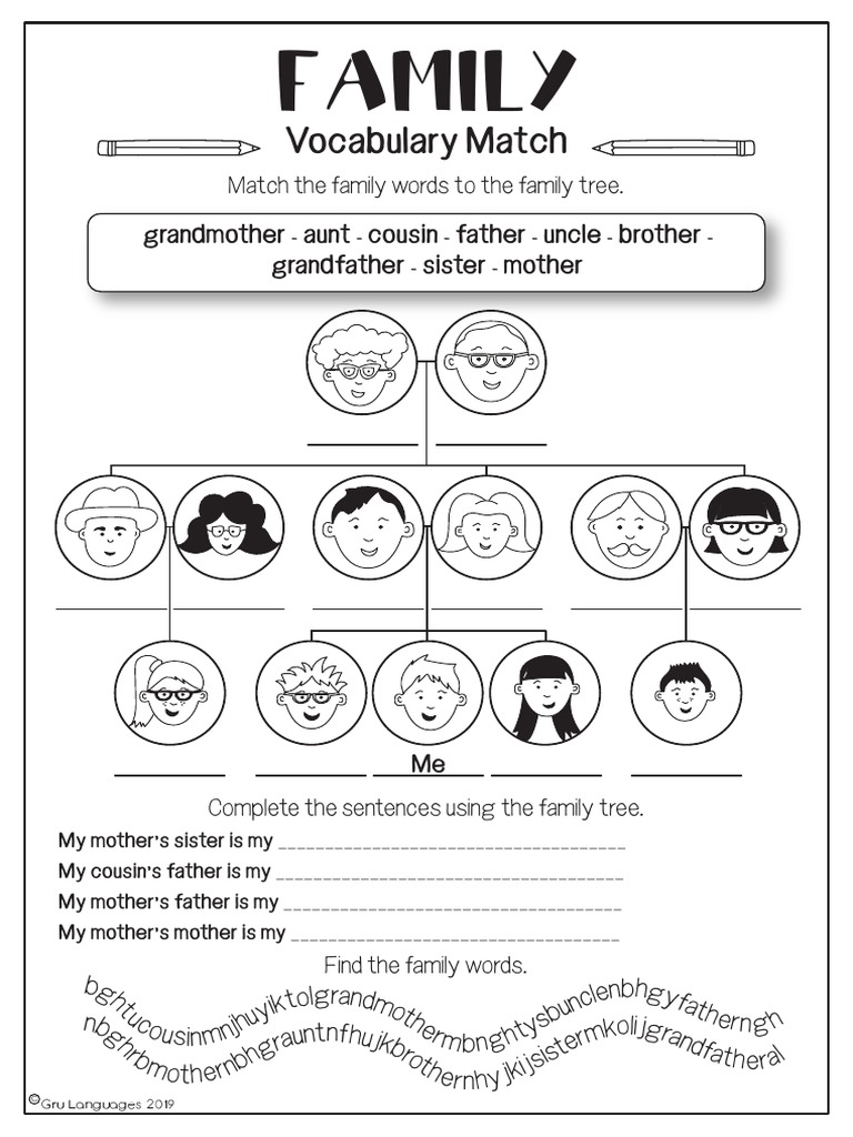 Family Vocabulary Matching Worksheet | PDF | Language Arts & Discipline ...